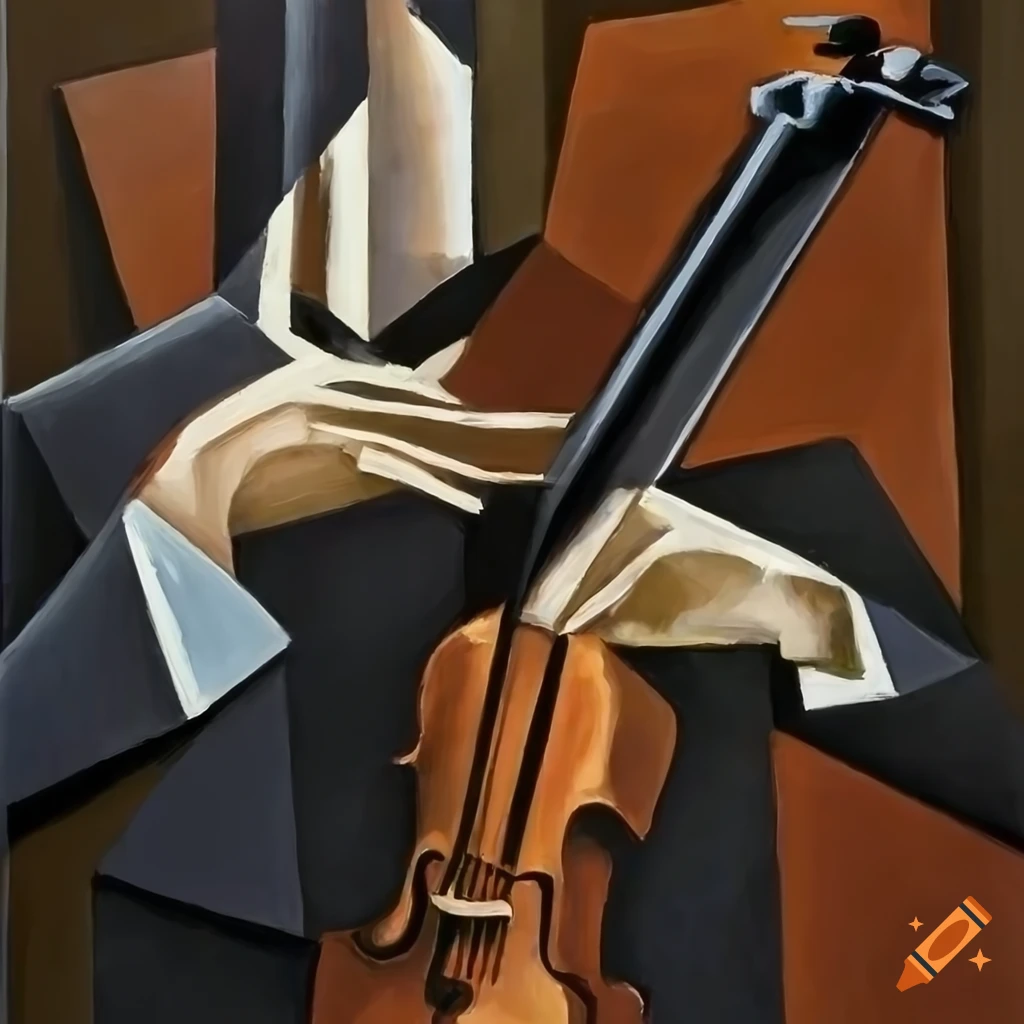 Cubism oil painting of a man in a business suit playing a violin in ...