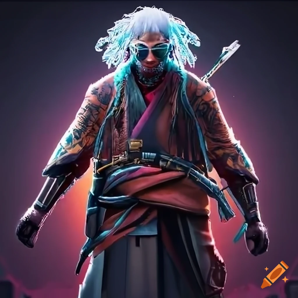 Brazilian Ronin in futuristic cyberpunk attire with a mechanized arm ...