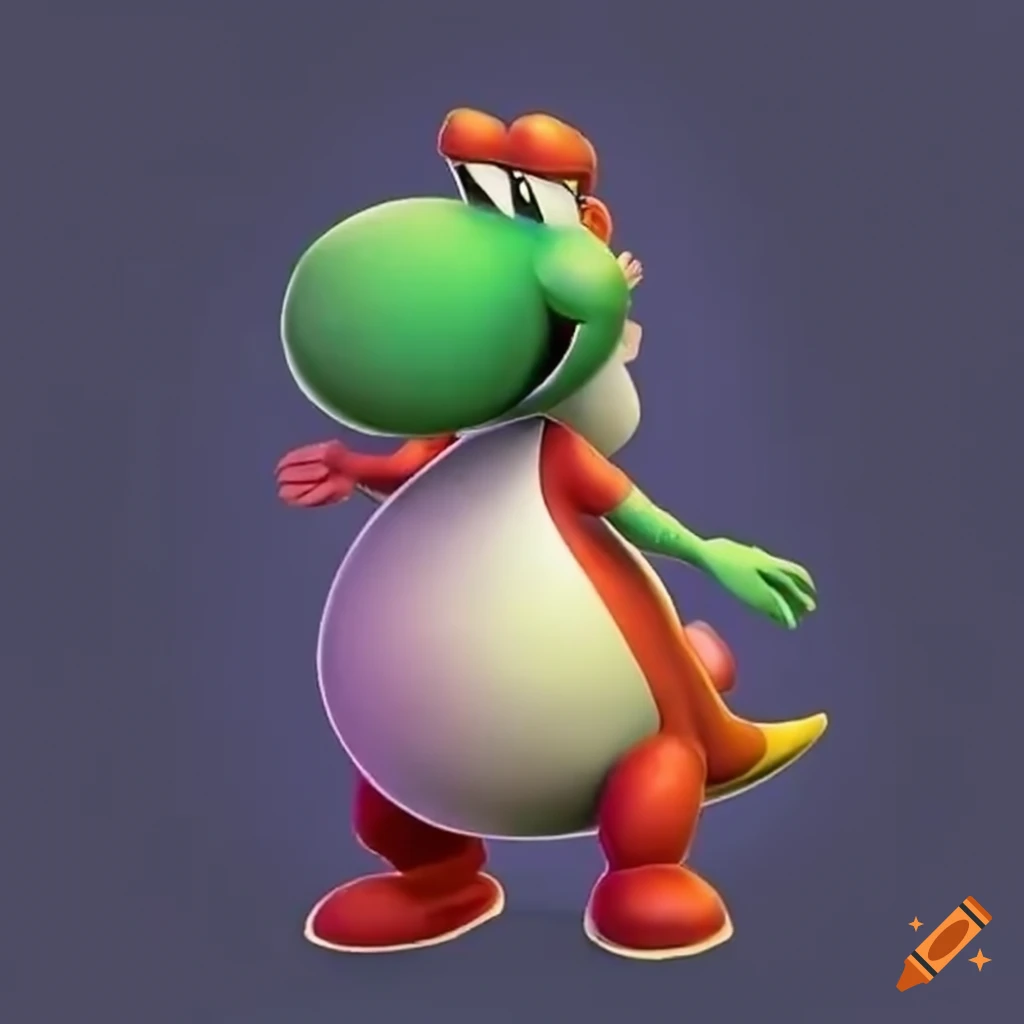 Humorous depiction of yoshi with an exaggerated belly from super mario ...