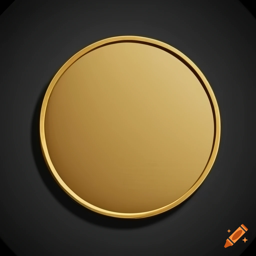 Round golden coin on black background with dark shadow on Craiyon