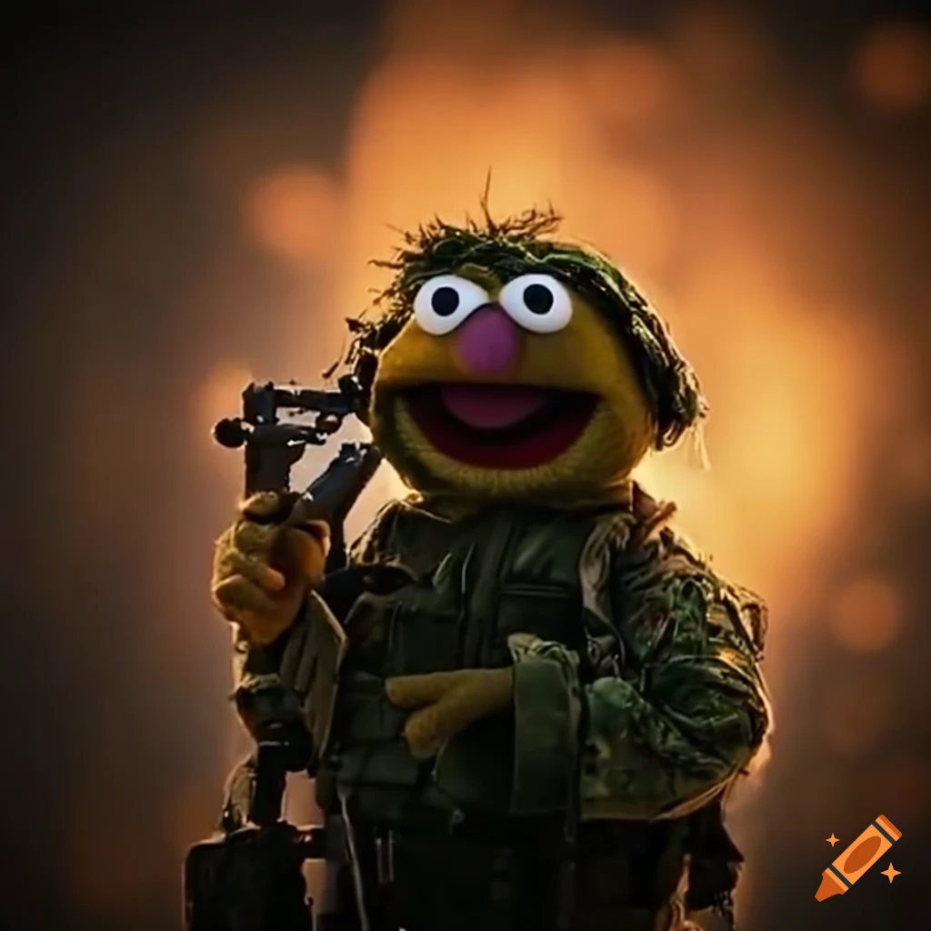 Muppets in military gear landing on normandy beach under heavy gunfire ...