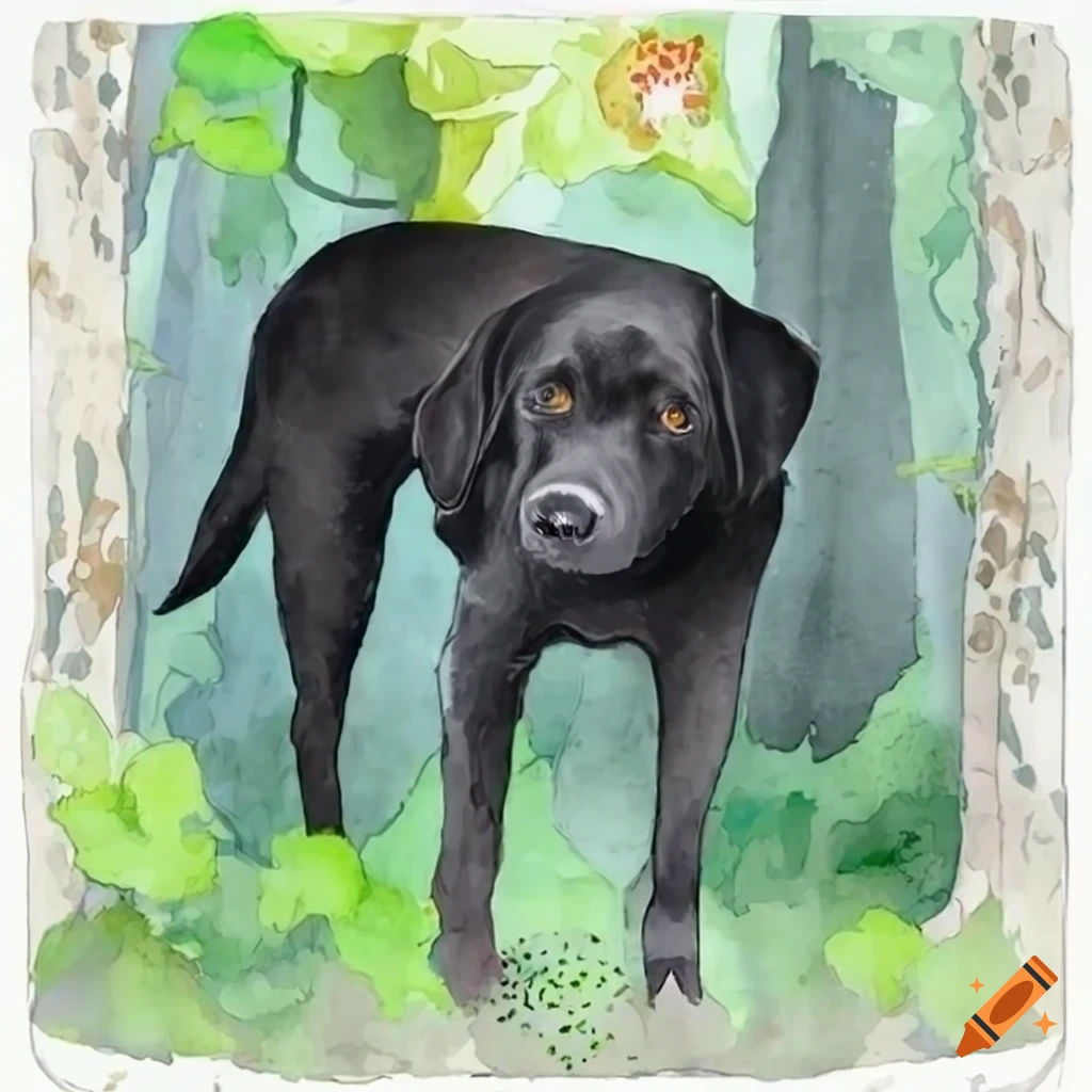 Captivating black labrador in a lush forest setting on Craiyon