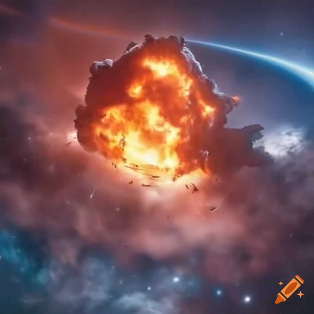 Explosion on a sci-fi space station on Craiyon
