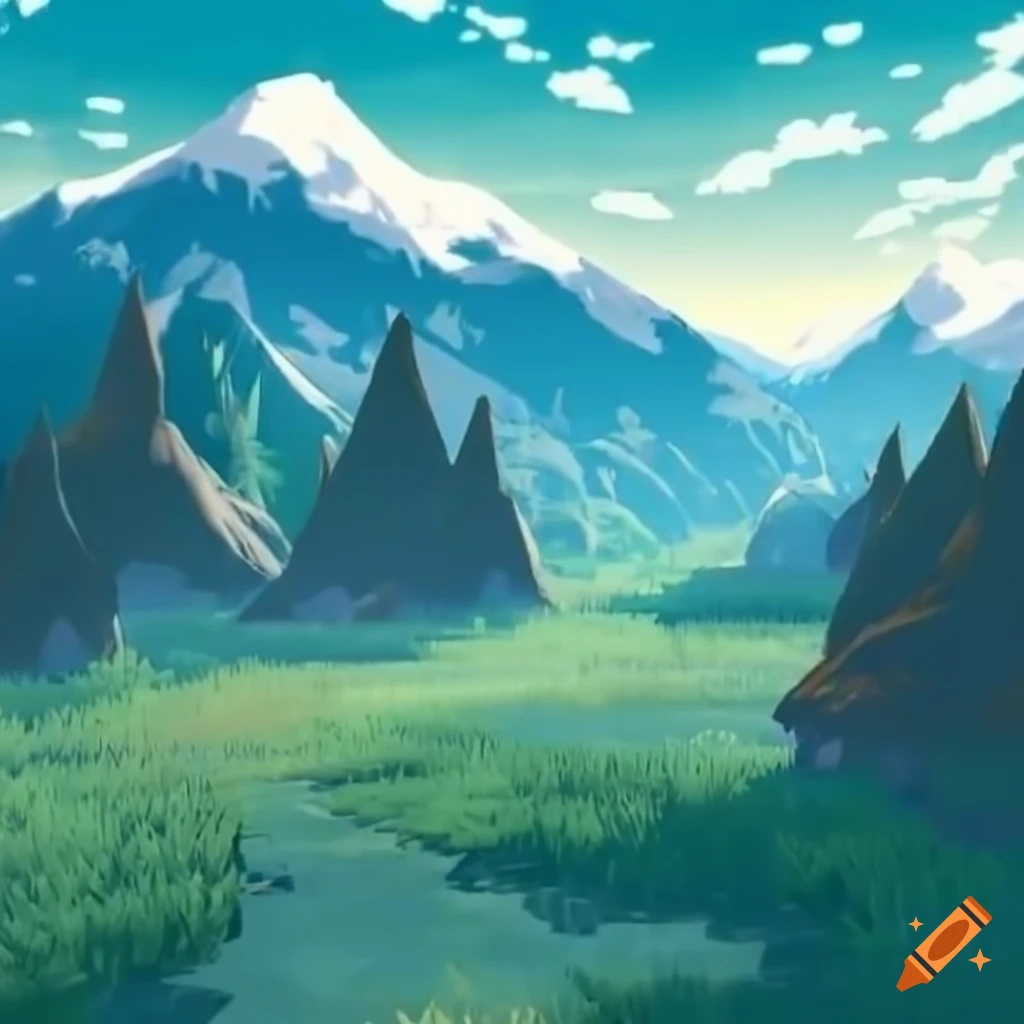 Pokémon legends arceus landscape inspired by hayao miyazaki on Craiyon