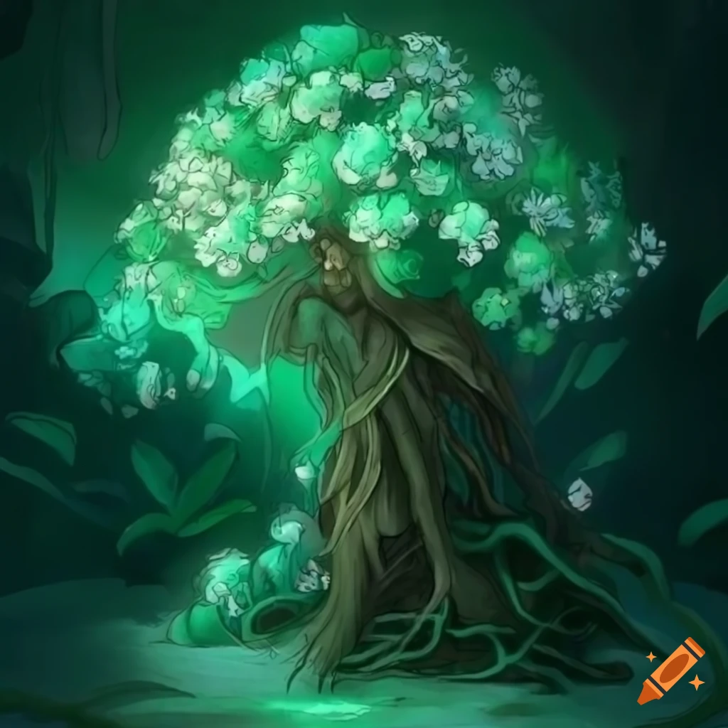 Dnd style artwork of liferoot plant with jade green roots and white ...