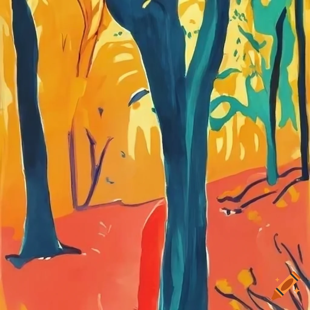 Matisse drawing of a fall scene in the woods on Craiyon