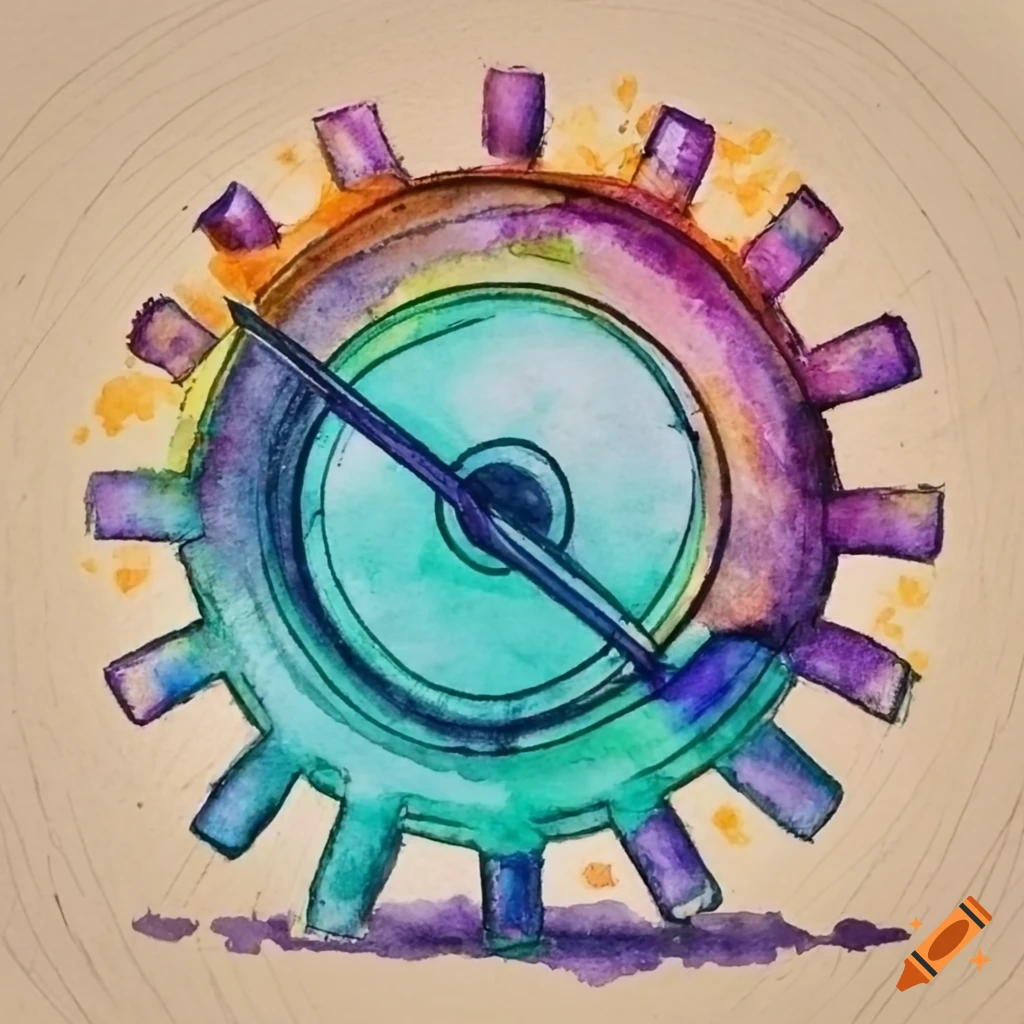 Gear wheel and pencil in watercolor style on Craiyon