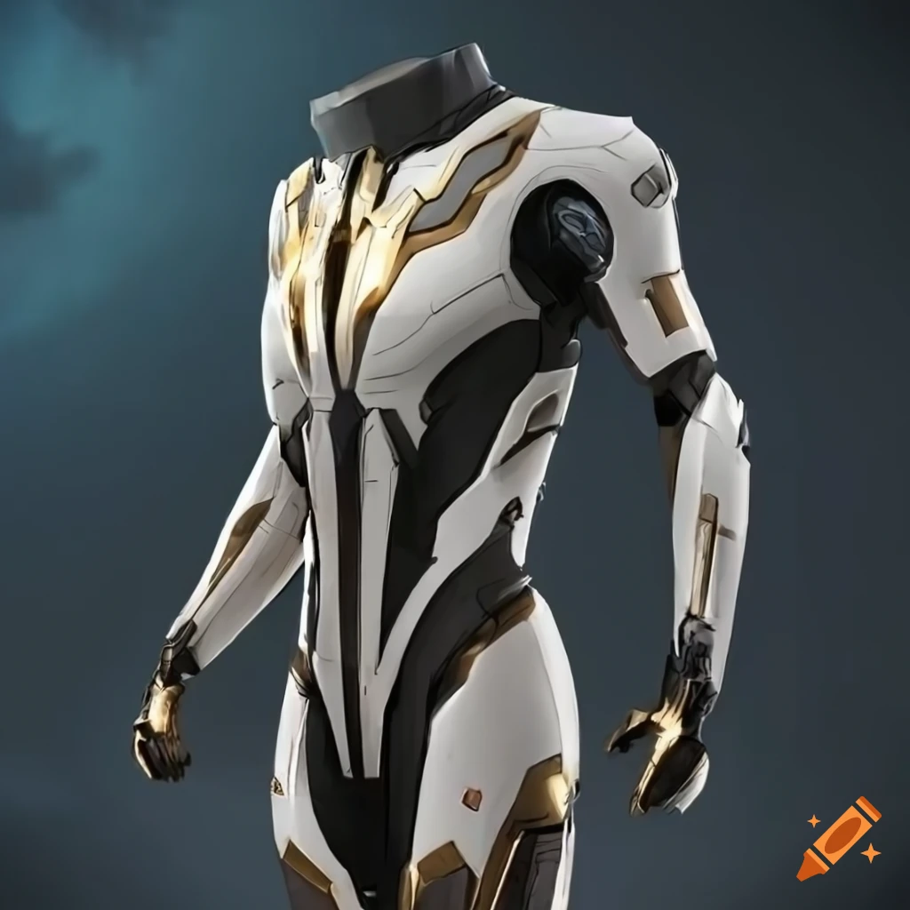 Sci-fi futuristic advanced super suit with white and gold accents on ...