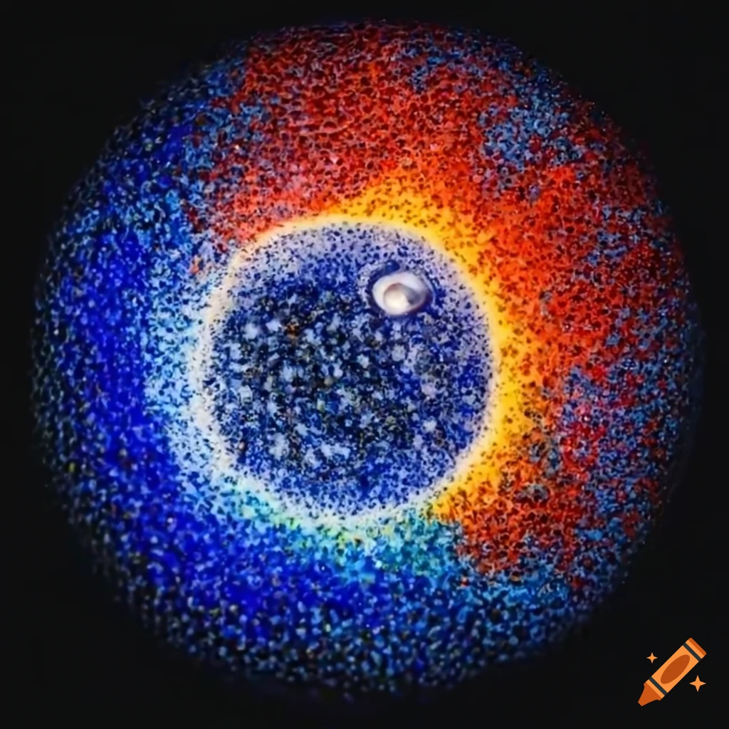 Translucent ball of fire and ice in pointillism with super detail on ...