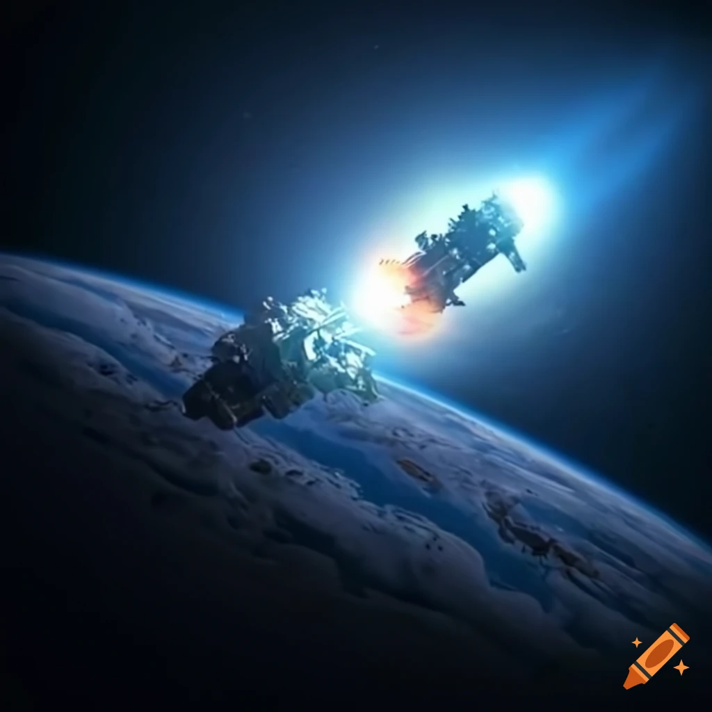 Explosion on a sci-fi space station near a planet on Craiyon