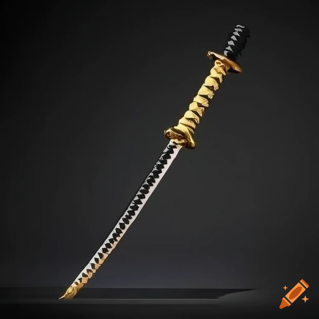 Extravagant katana with black and gold patterns on the handle on Craiyon