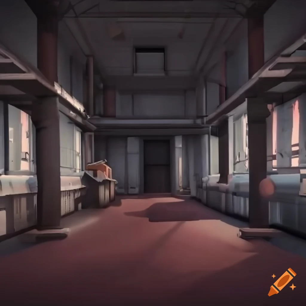 Interior of a gray-tinted factory building in team fortress 2 on Craiyon