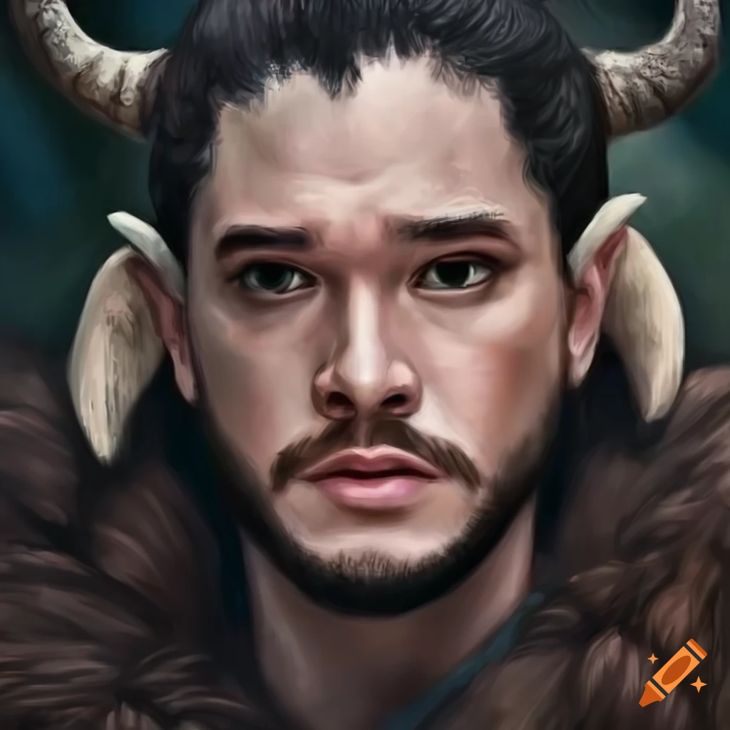 Portrait of jon snow depicted as a faun on Craiyon