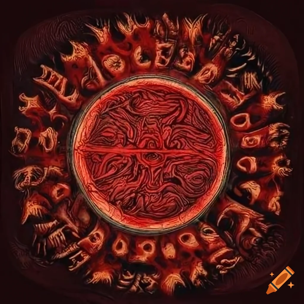 Sun composed of blood in an engraving style on Craiyon