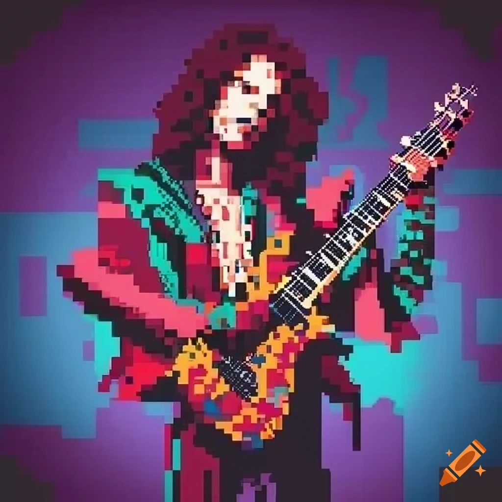 Pixel art illustration of iconic rock band aerosmith on Craiyon