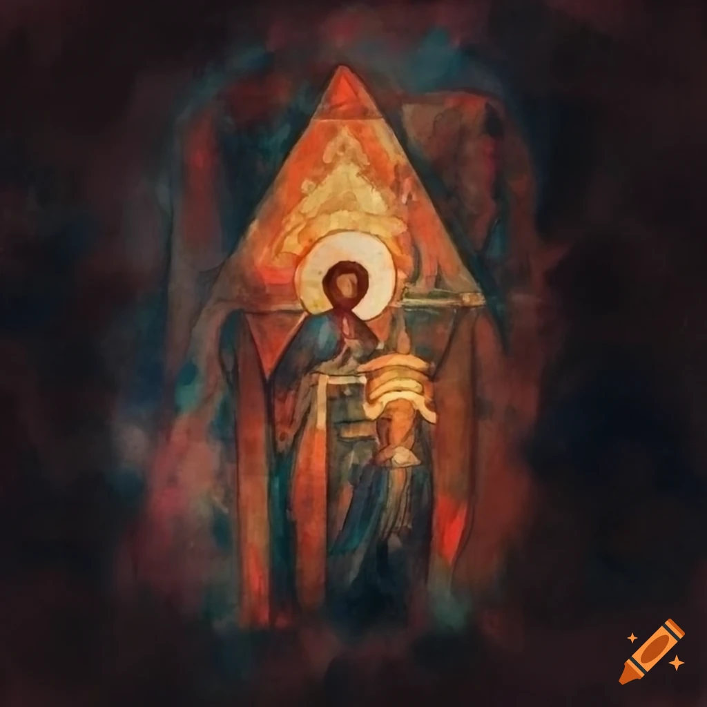 Moody abstract watercolor painting of a medieval russian icon in the ...