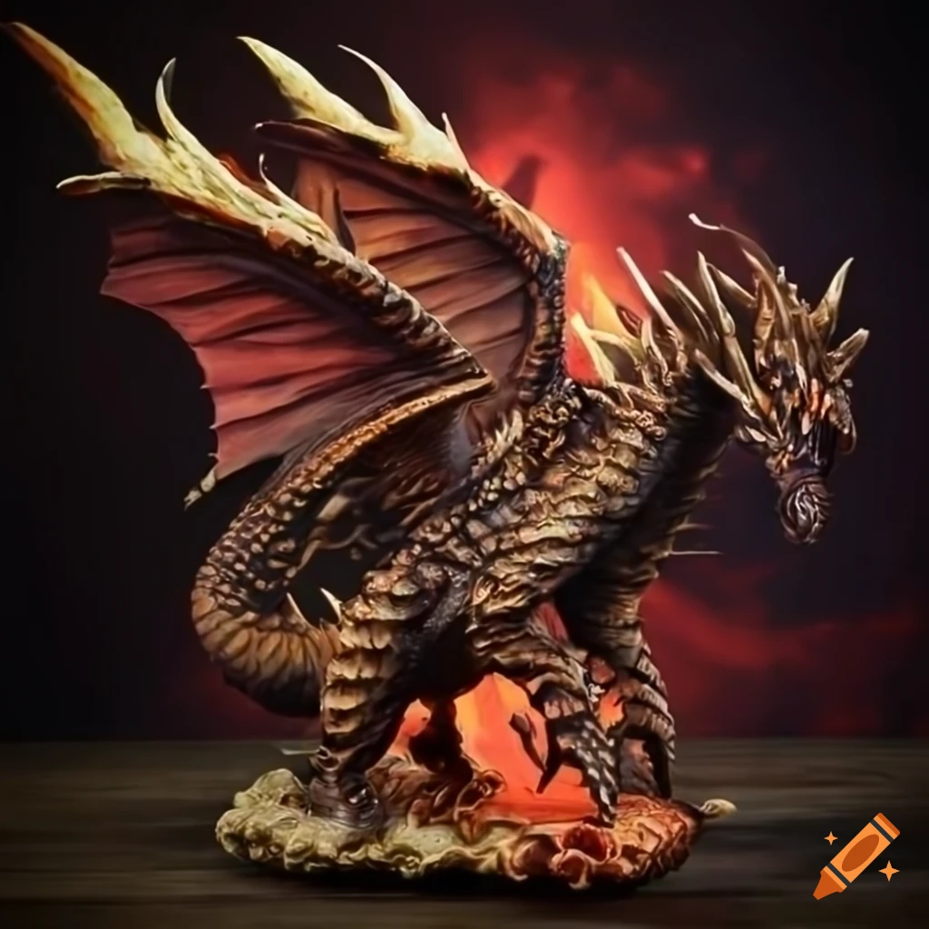 Four-horned fire dragon with black scales, four limbs, and wings on Craiyon