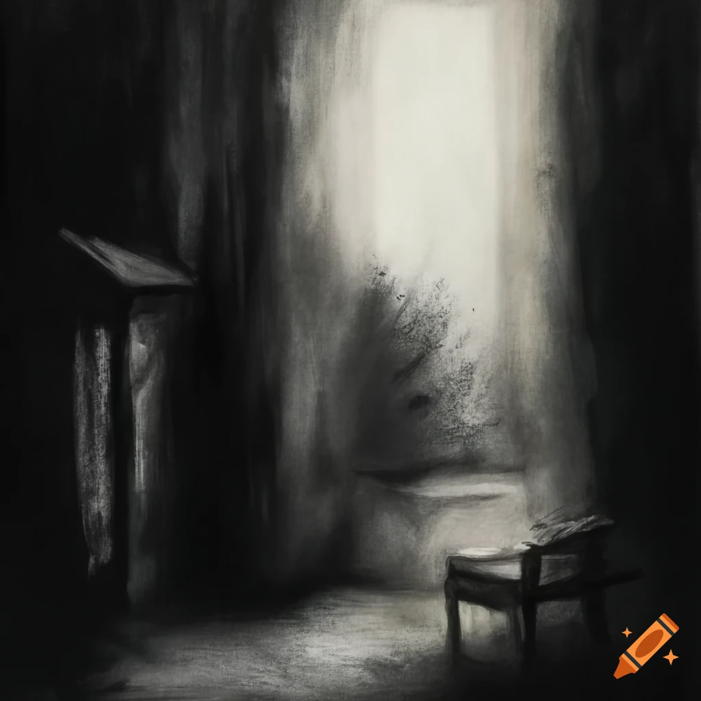 Sunlight through a cottage house window in charcoal drawing on Craiyon