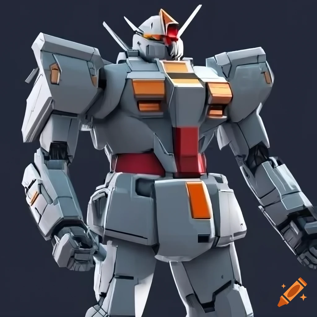 Realistic Gundam mecha with metallic gray and orange accents on Craiyon