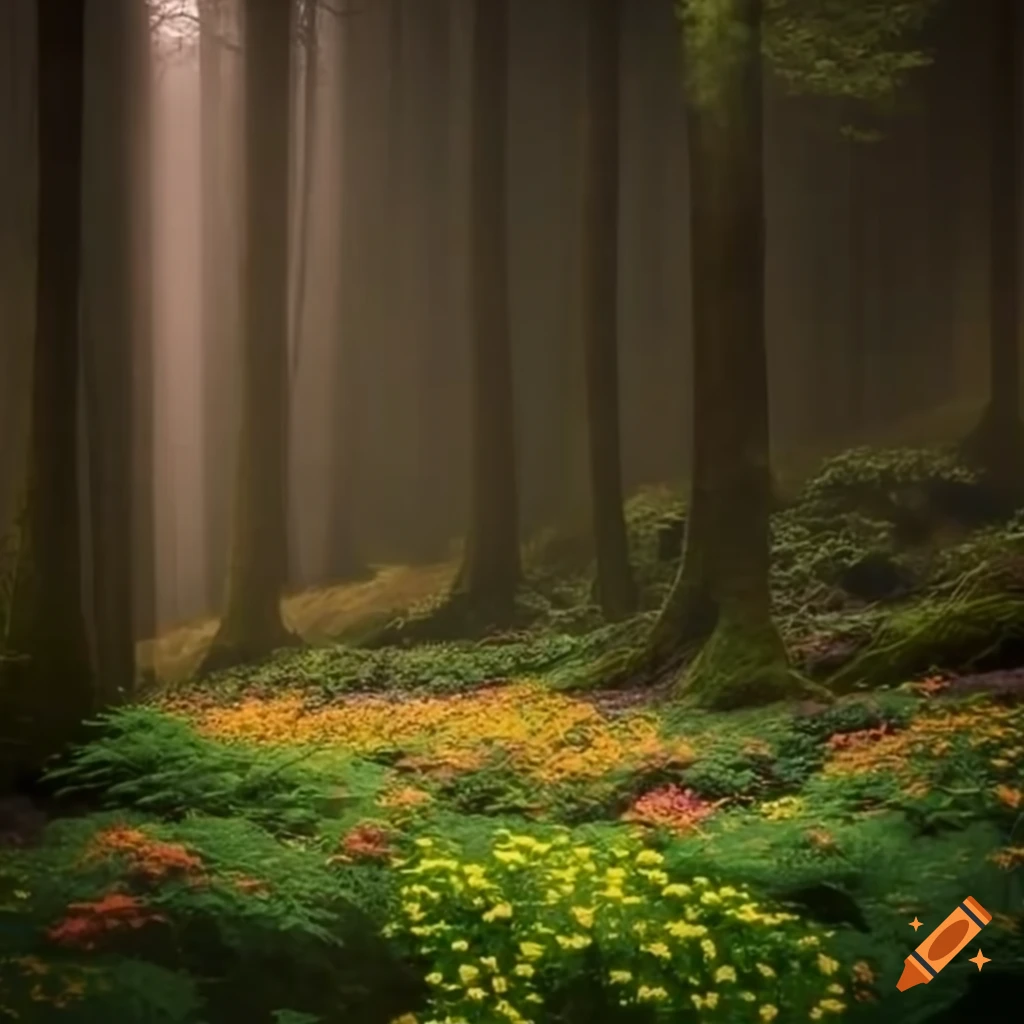 Magical forest aesthetic with flowers on Craiyon