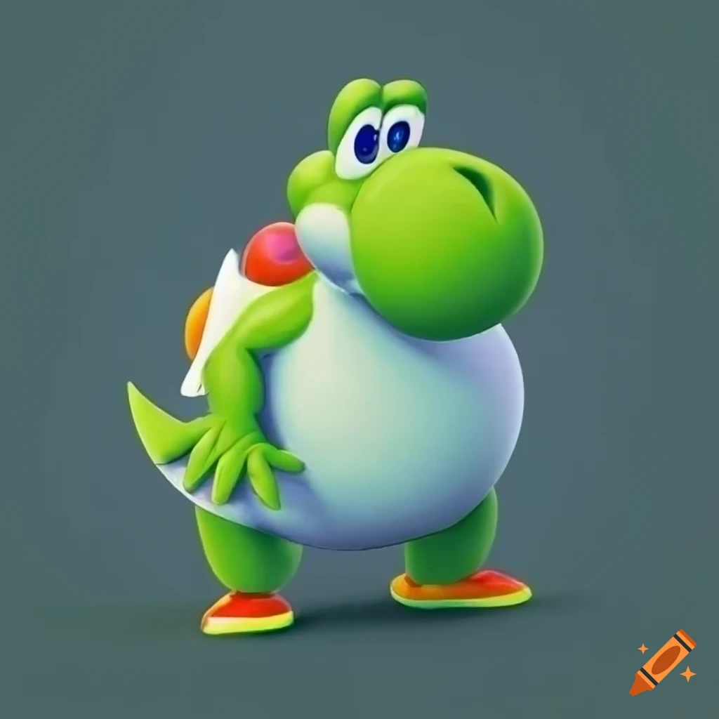 Playful green Yoshi from Super Mario with a massive belly in vibrant HD ...