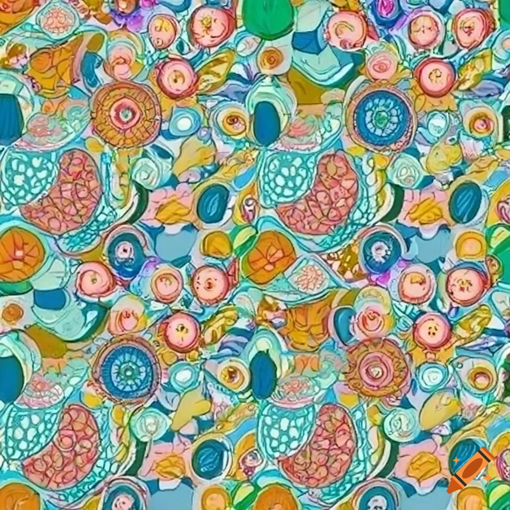 Colorful and abstract bright wobbly shapes in a repeating pattern on ...