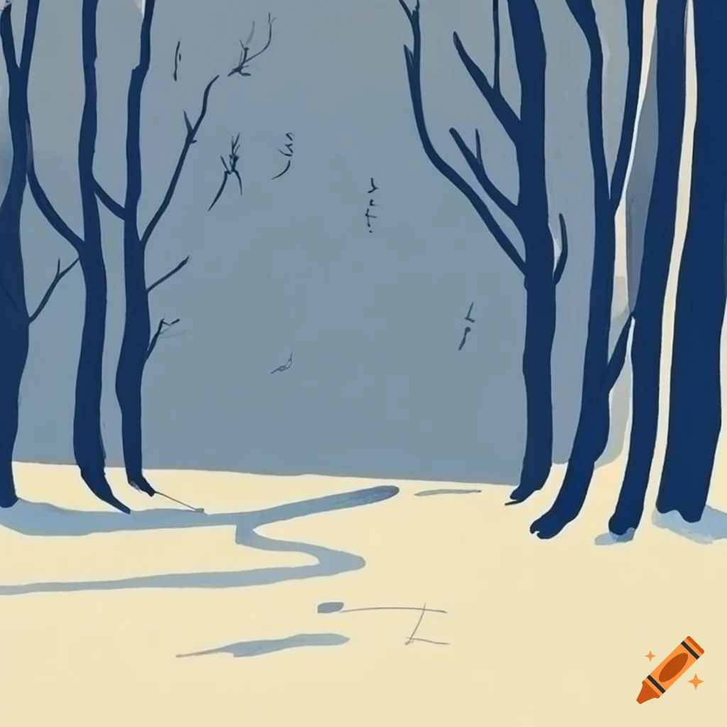 Minimalist winter drawing of trees along the miro river on Craiyon