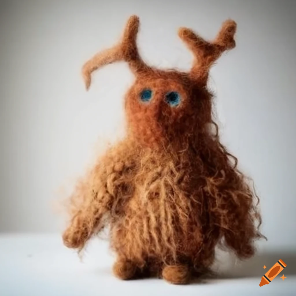Grumpy creatures crafted from felted wool on Craiyon