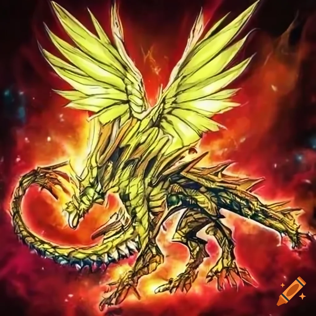 Yellow sun normal dragon, majestic solar dragon with fiery wings in yu ...