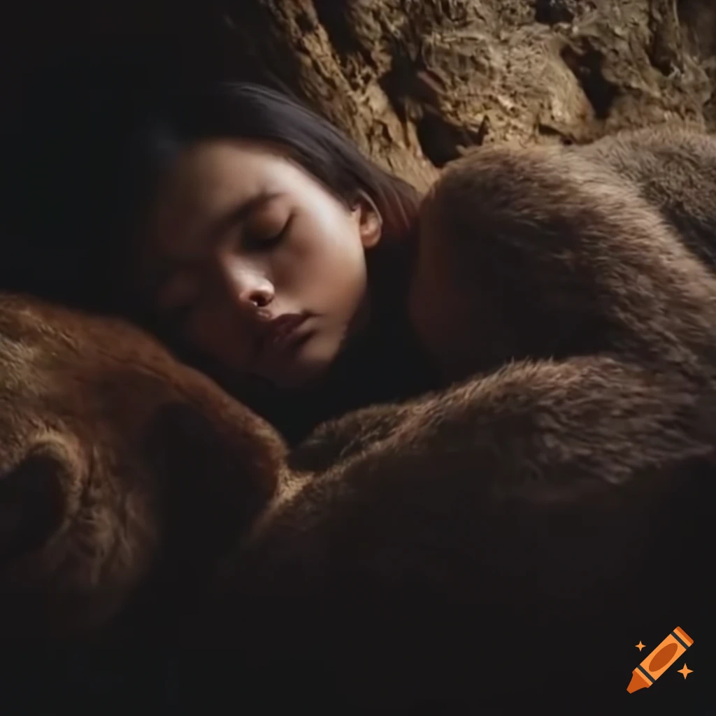 Cute bear sleeping peacefully in a cave on Craiyon