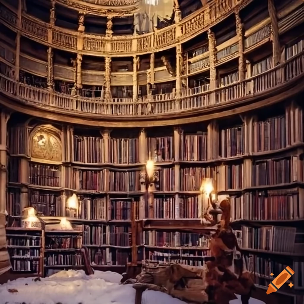 Cozy winter library scene on Craiyon