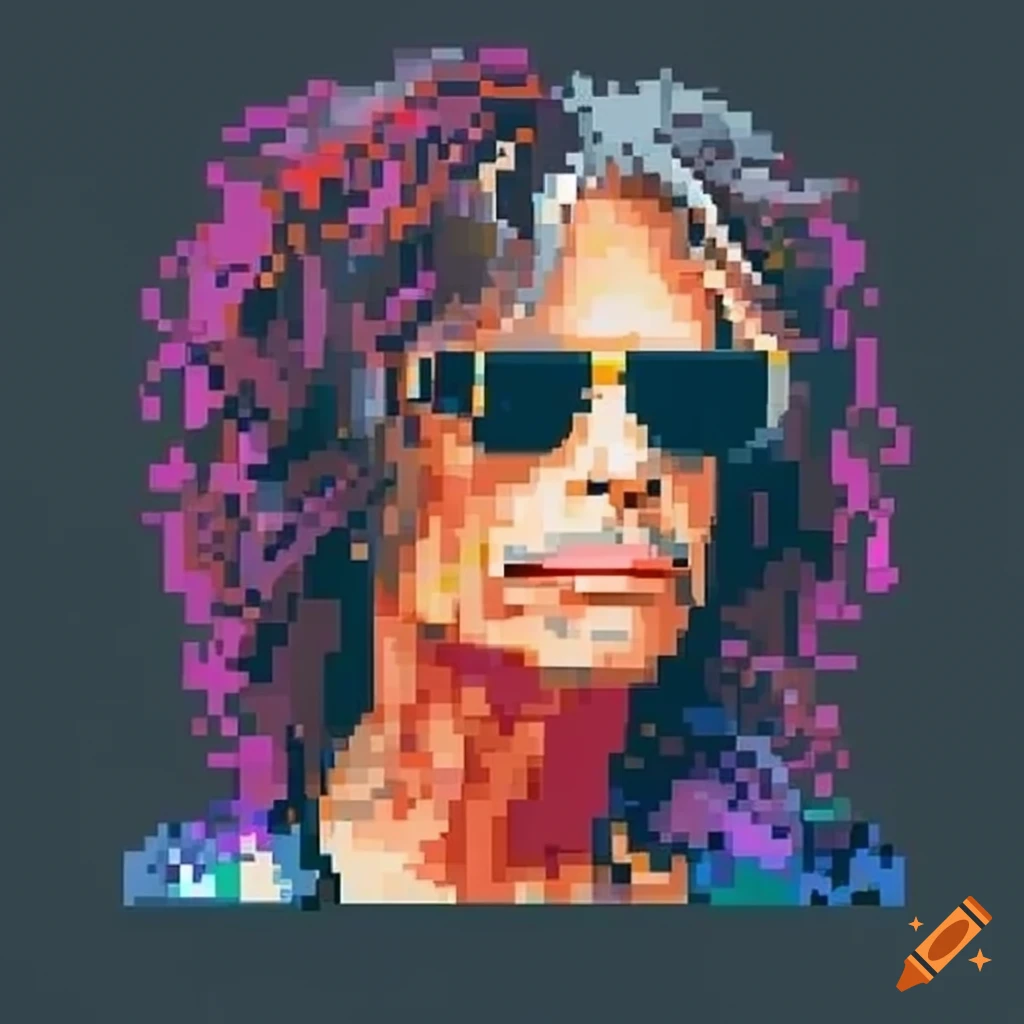 Pixel art illustration of iconic rock band aerosmith on Craiyon