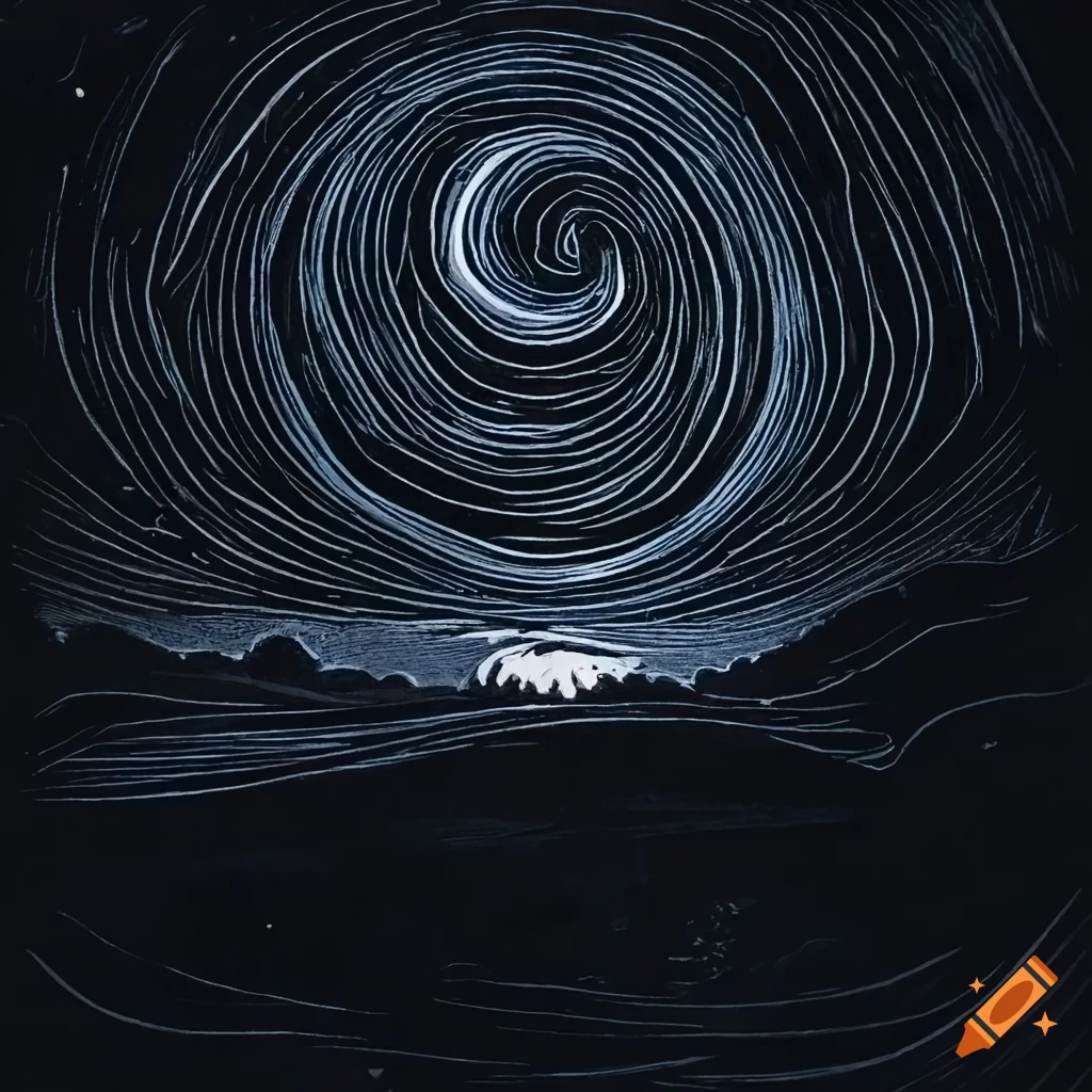 Non-realistic night sky in a lino print with surreal atmosphere ...