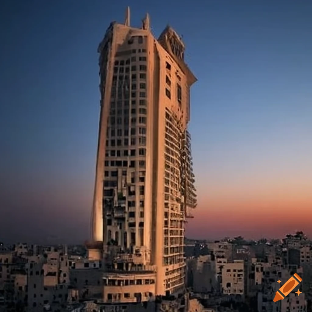 Beautiful high rise building in gaza named trump tower on Craiyon