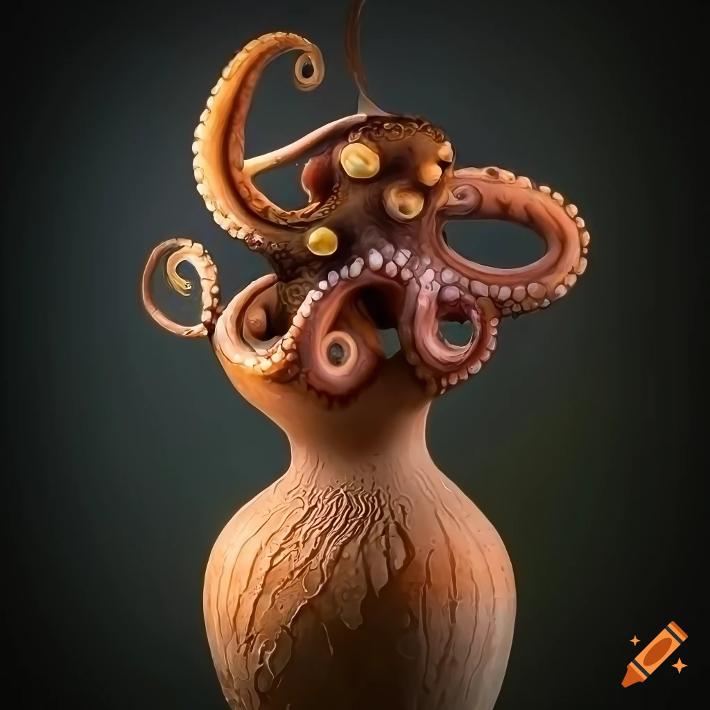 Realistic octopus emerging from an amphora pot with vivid colors on Craiyon