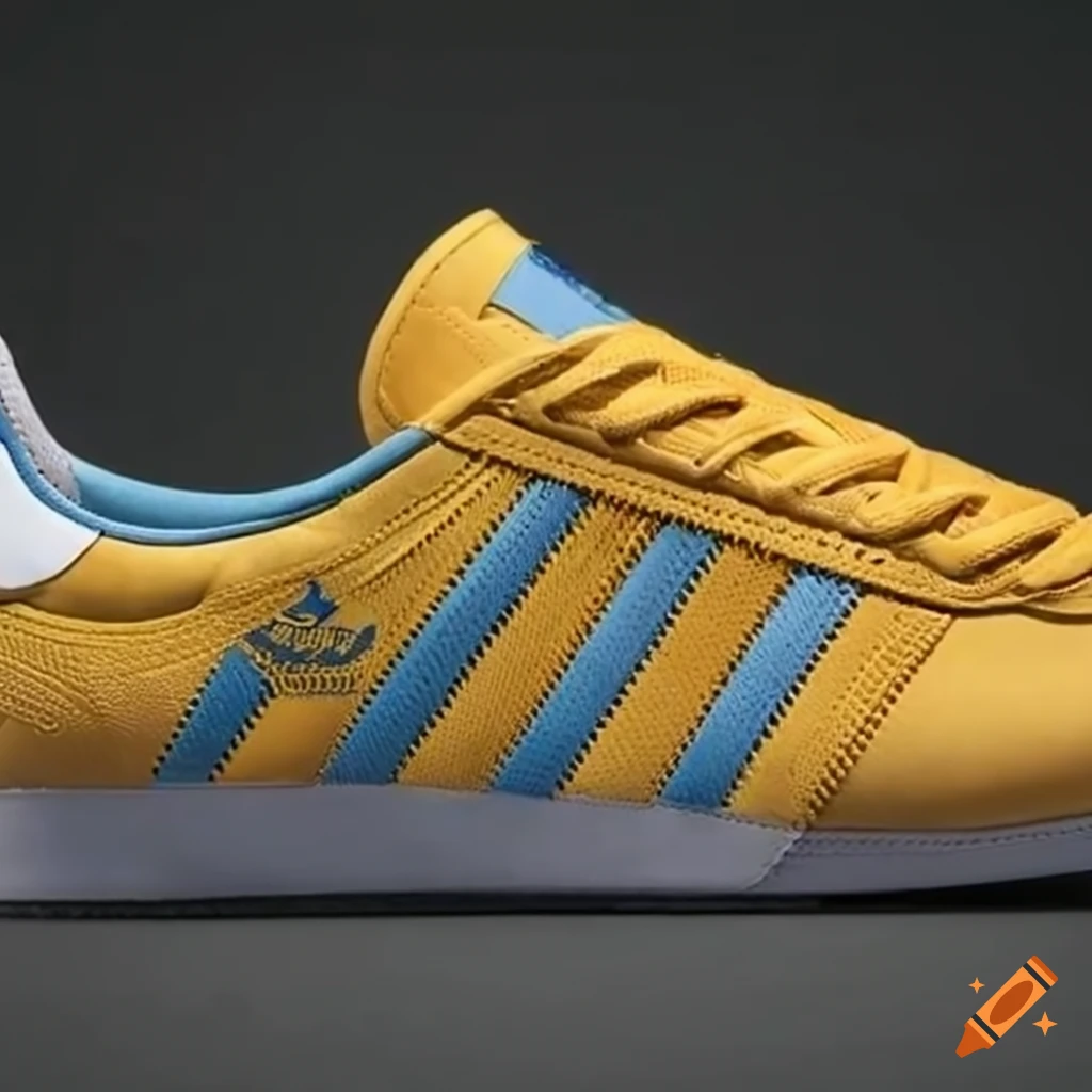 Adidas Gazelle yellow and blue stripes sneakers on Craiyon