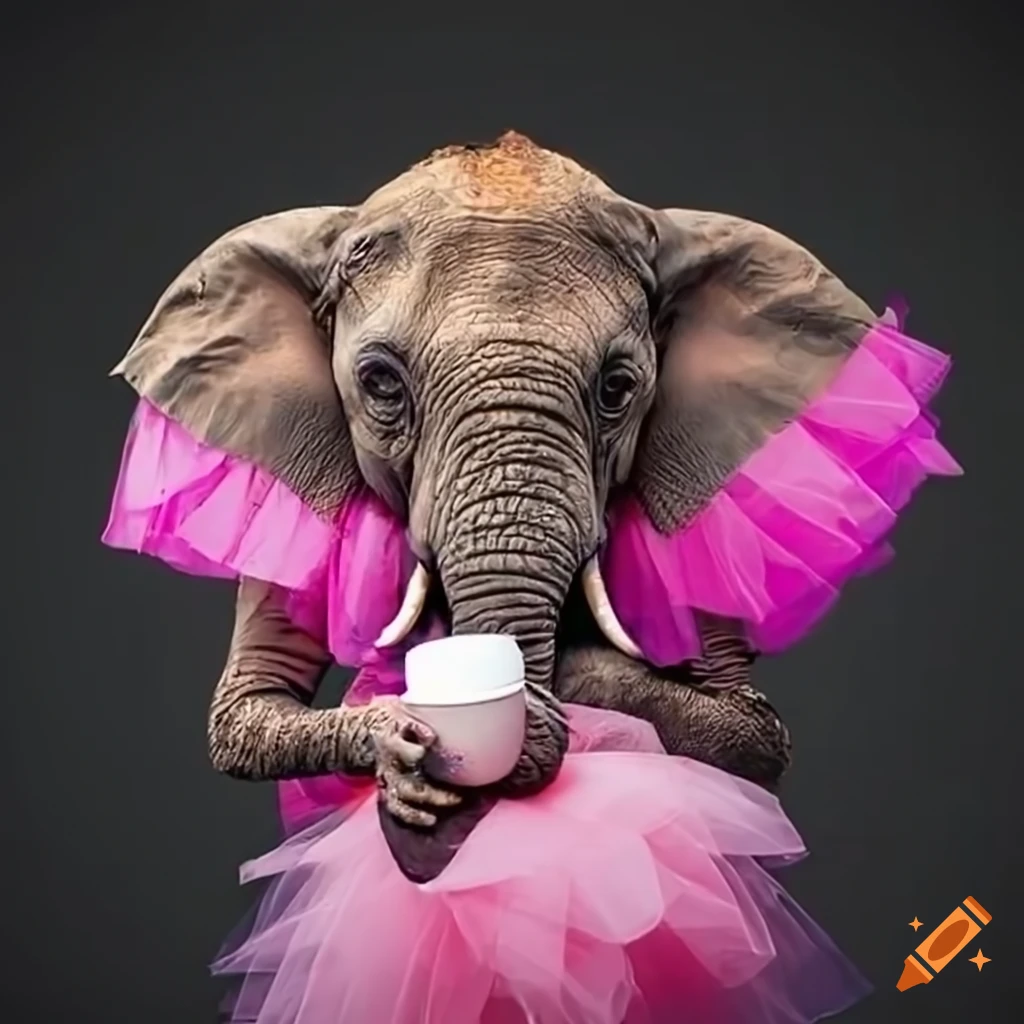 Elephant in a pink tutu holding a coffee on Craiyon