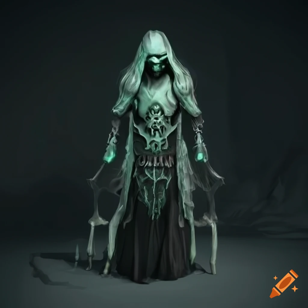 Fantasy necromancer character in detailed full-body illustration on Craiyon