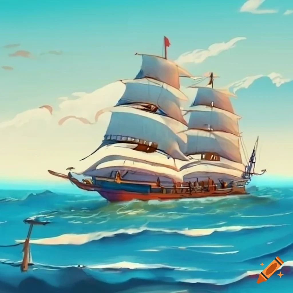 Dutch triple mast boat in a cartoon style on Craiyon