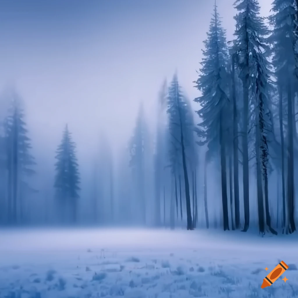 Misty snow forest with high definition detailed resolution on Craiyon
