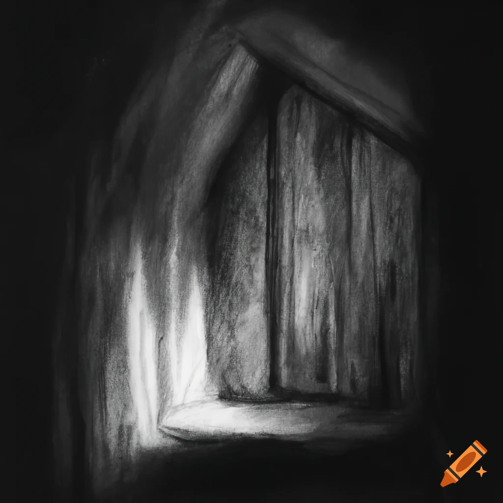 Sunlight shining on a wall in a cottage room in charcoal drawing on Craiyon