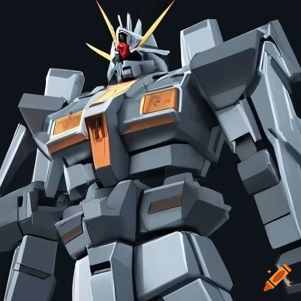 Realistic gundam mecha with metallic gray and orange accents on Craiyon