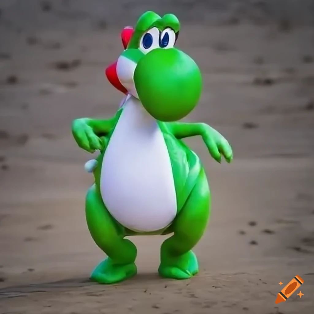Green Yoshi from Super Mario with a large belly in vibrant detail on ...