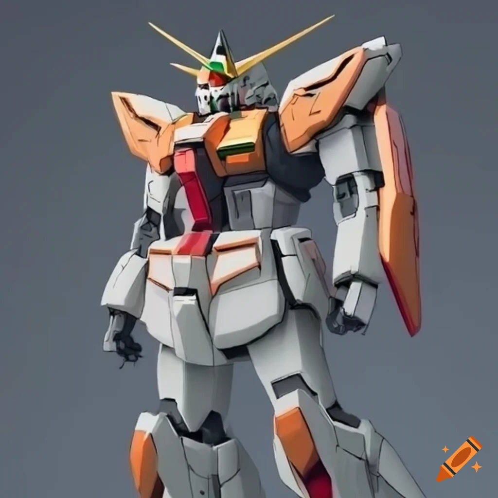 Gundam with gray, black, and orange colors on Craiyon