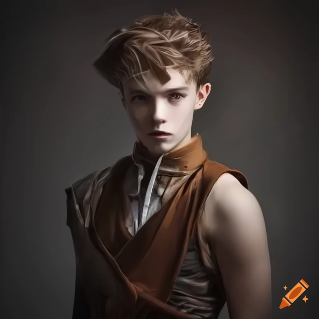 Young male servant in fantasy attire on Craiyon