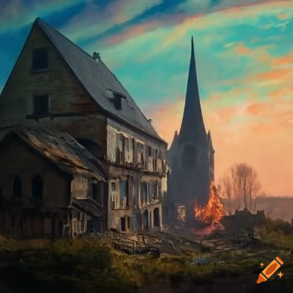Burning roofs in a German village in a post-apocalyptic Claude Monet ...