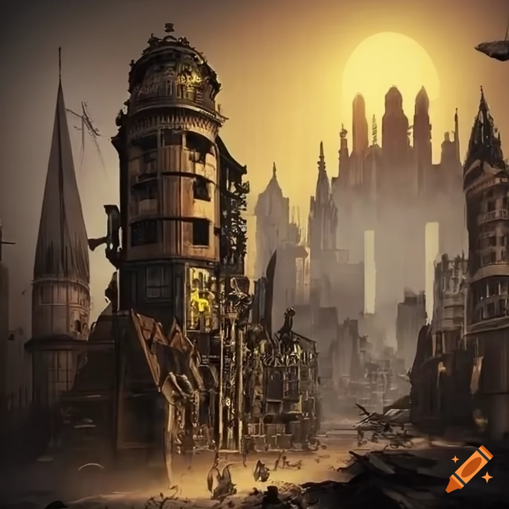 Steampunk dystopian world on Craiyon