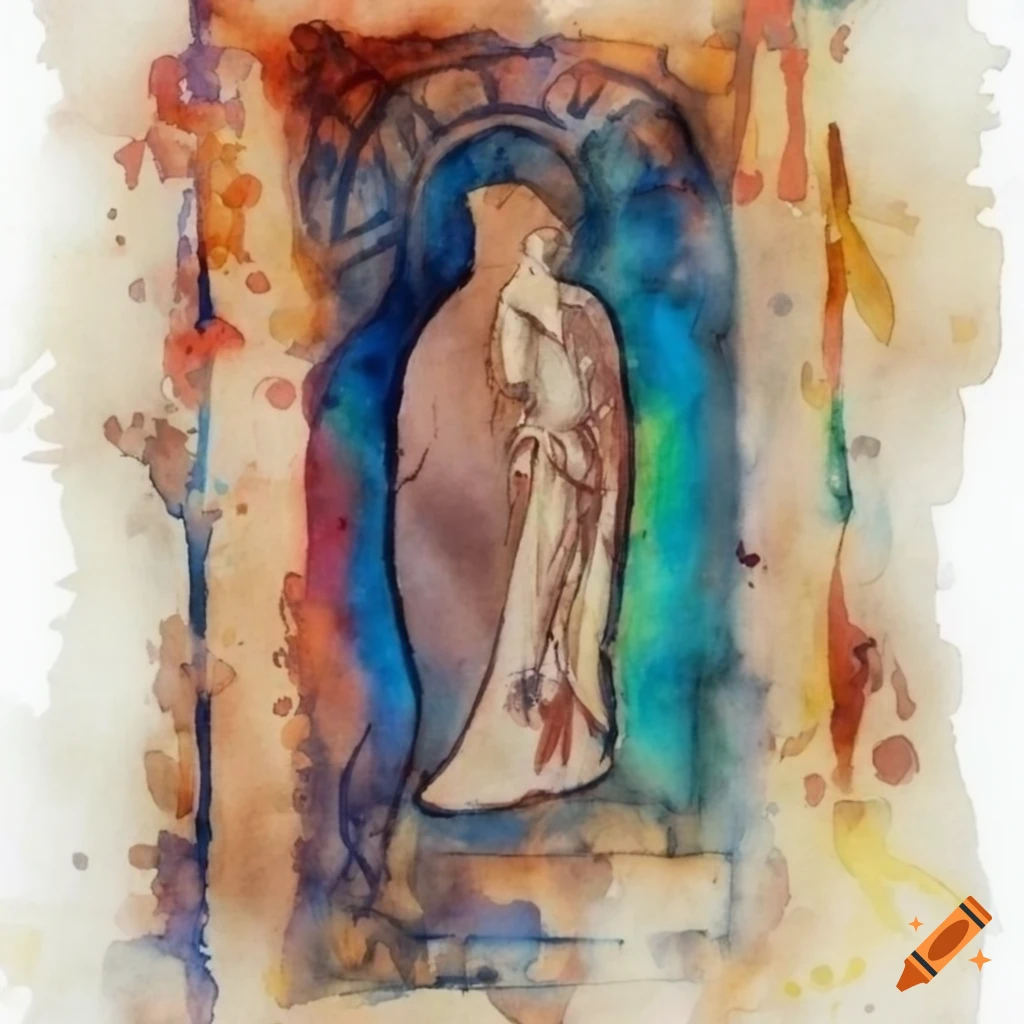 Abstract watercolor painting inspired by a medieval manuscript on Craiyon