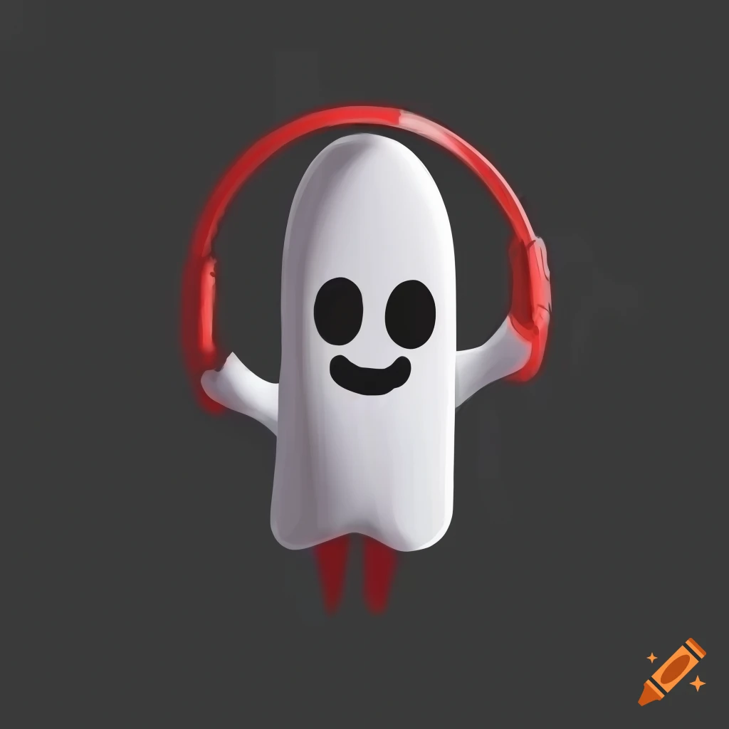 Cute ghost with red headphones in a minimal 2d style on Craiyon