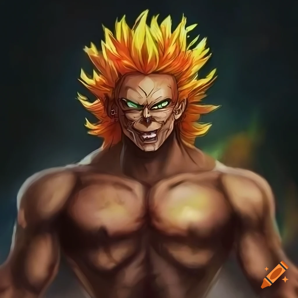 Highly realistic depiction of broly and ghost rider on Craiyon